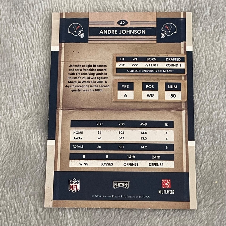 2008 Playoff Contenders #42 Andre Johnson Houston Texans Football Card ...