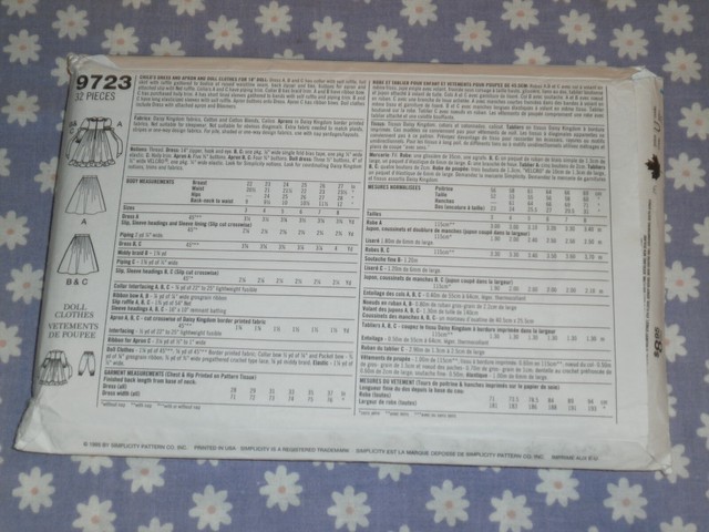 Simplicity Pattern 9723 Daisy Kingdom Dress Apron Sz 5-8 & 18" Doll Cl ...
