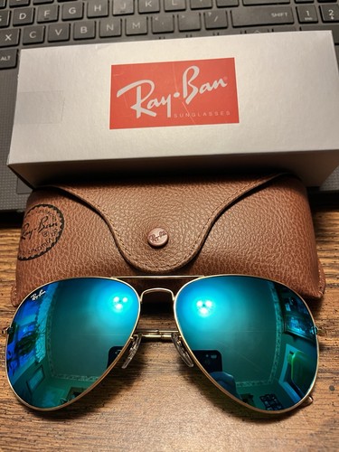 RAY-BAN AVIATORS RB3026 62mm. GOLD FRAME WITH BRIGHT BLUE MIRROR LENSES ...