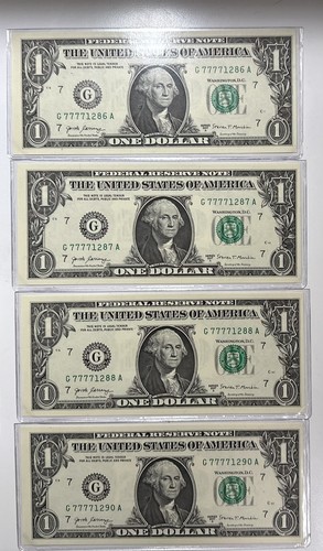 $1 Lucky 777 Federal Reserve note with a serial number beginning with ...