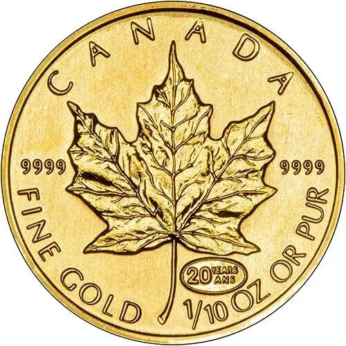 1999 Gold Maple Leaf 20th Anniversary Privy Mark 1/10oz .9999 Gold Coin ...