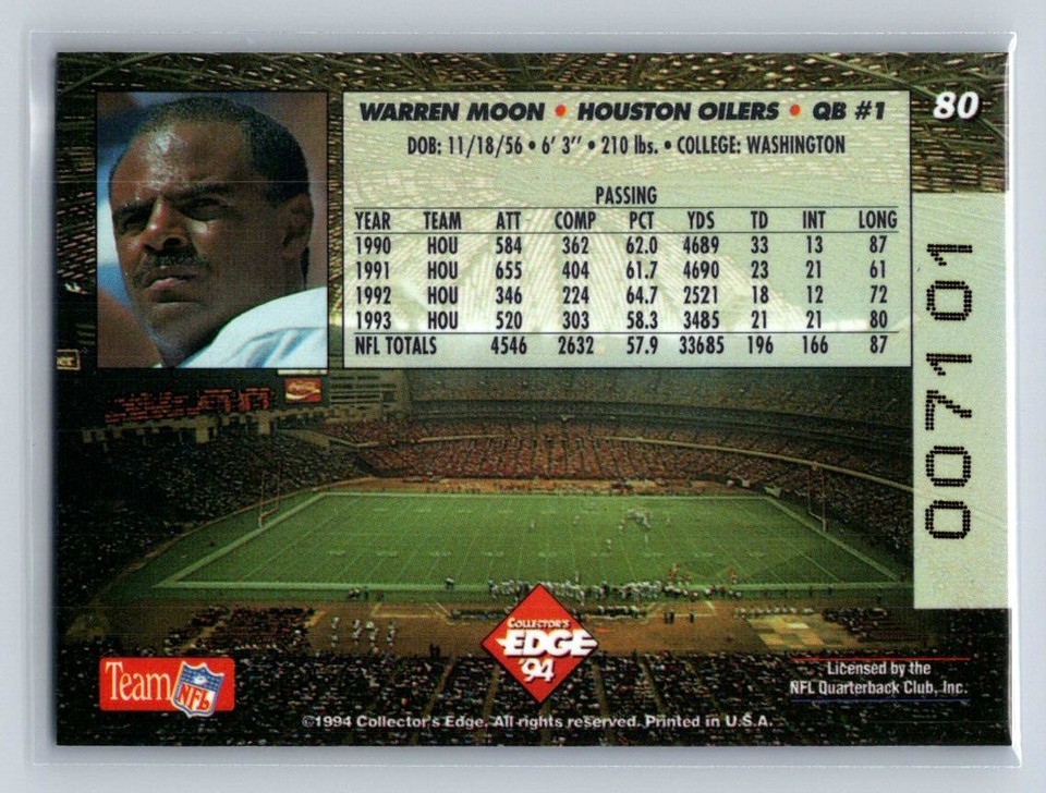 1994 Collector's Edge Silver Warren Moon #80 Houston Oilers | eBay