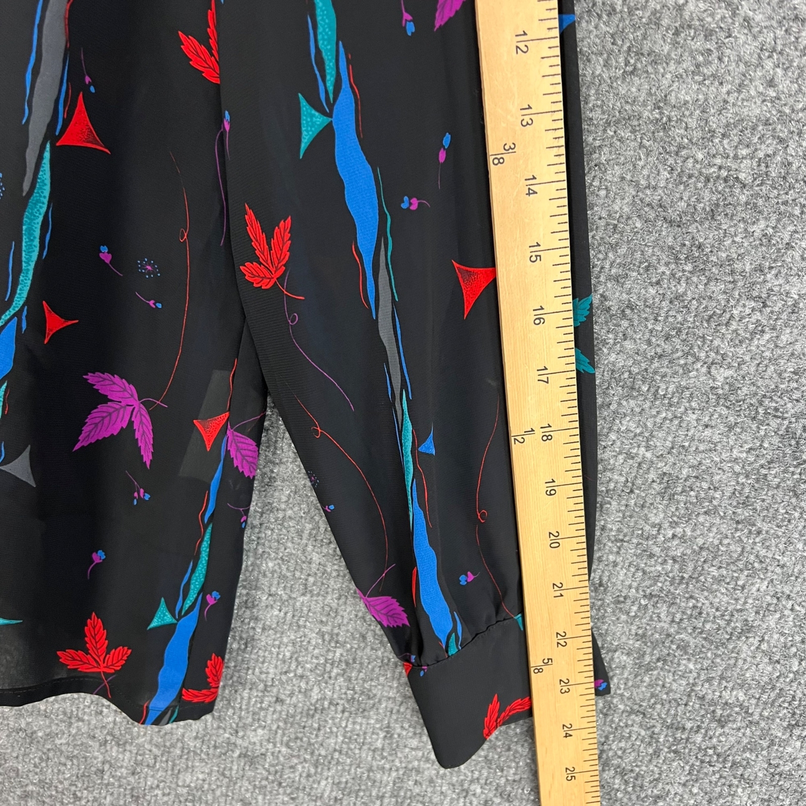 Vintage 80s Tan Jay Blouse Sheer Black Purple Green B… - Gem