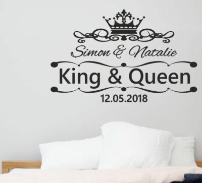 Wandtattoo Wand Aufkleber King & Queen Krone LOVE Liebe Paar Datum ...