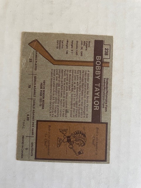 1973-74 O-Pee-Chee Set Break OPC #238 Bobby Taylor RC Philadelphia ...