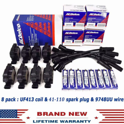 OEM AcDelco 8 PACK UF413 Ignition Coil + 41-110 Spark Plug + 9748UU ...