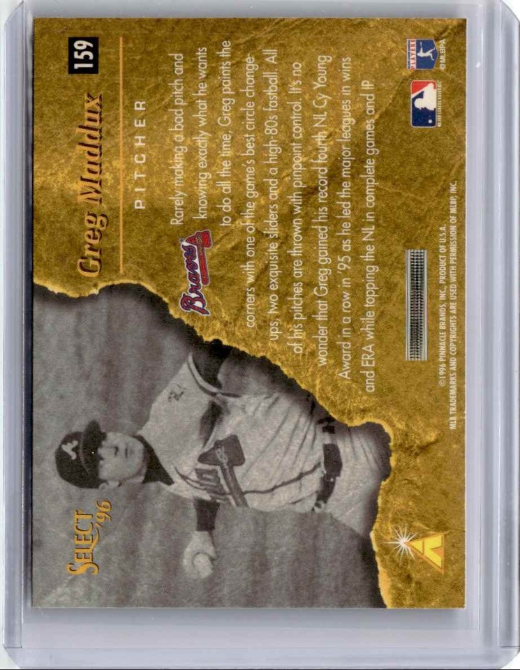 1996 Select Greg Maddux Baseball Card Atlanta Braves #159 | eBay