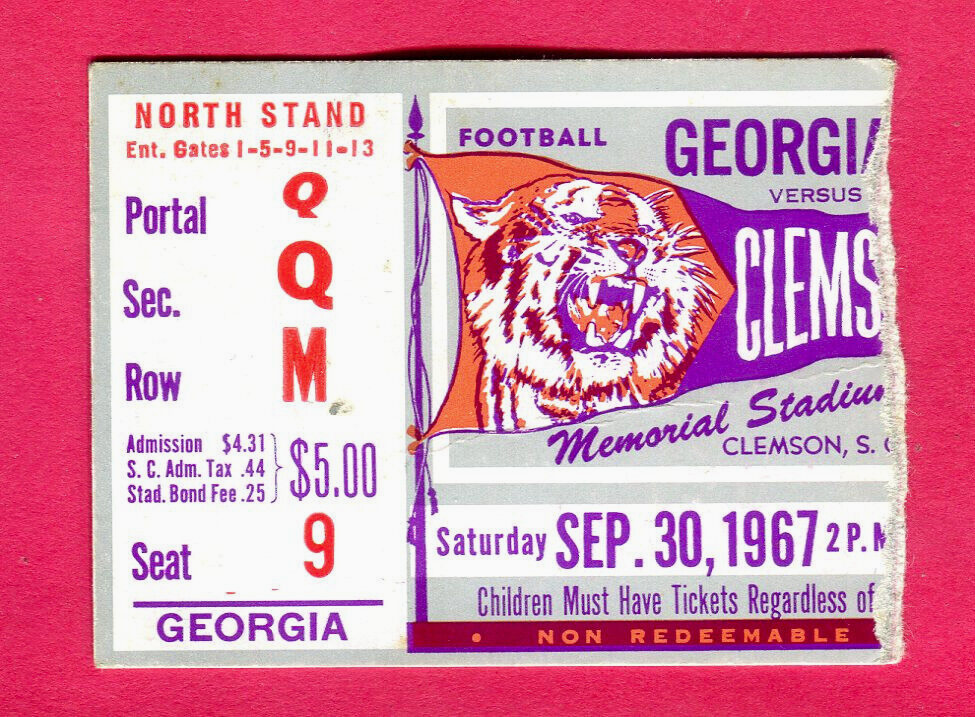 VINTAGE 9/30/67 GEORGIA/CLEMSON FOOTBALL TICKET STUB | eBay