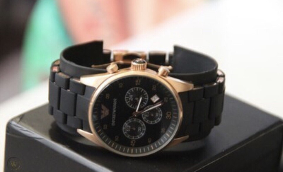 Emporio Armani AR5905 Black Rose Gold Chronograph Dial Men's Watch 43mm ...