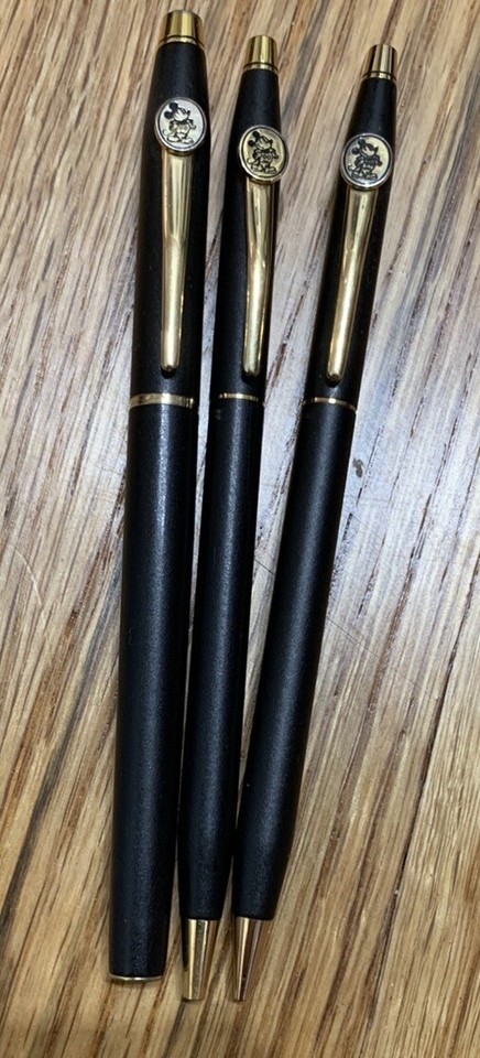 Cross Steamboat Willy Matte Black Trio Pen Set + Holder And Solid Gold ...