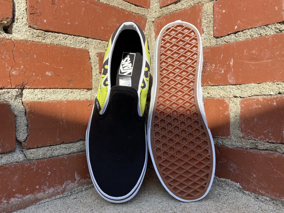 Vans Classic Slime Flame Black Lime Slip On Canvas Boys Size 5.5 Women ...