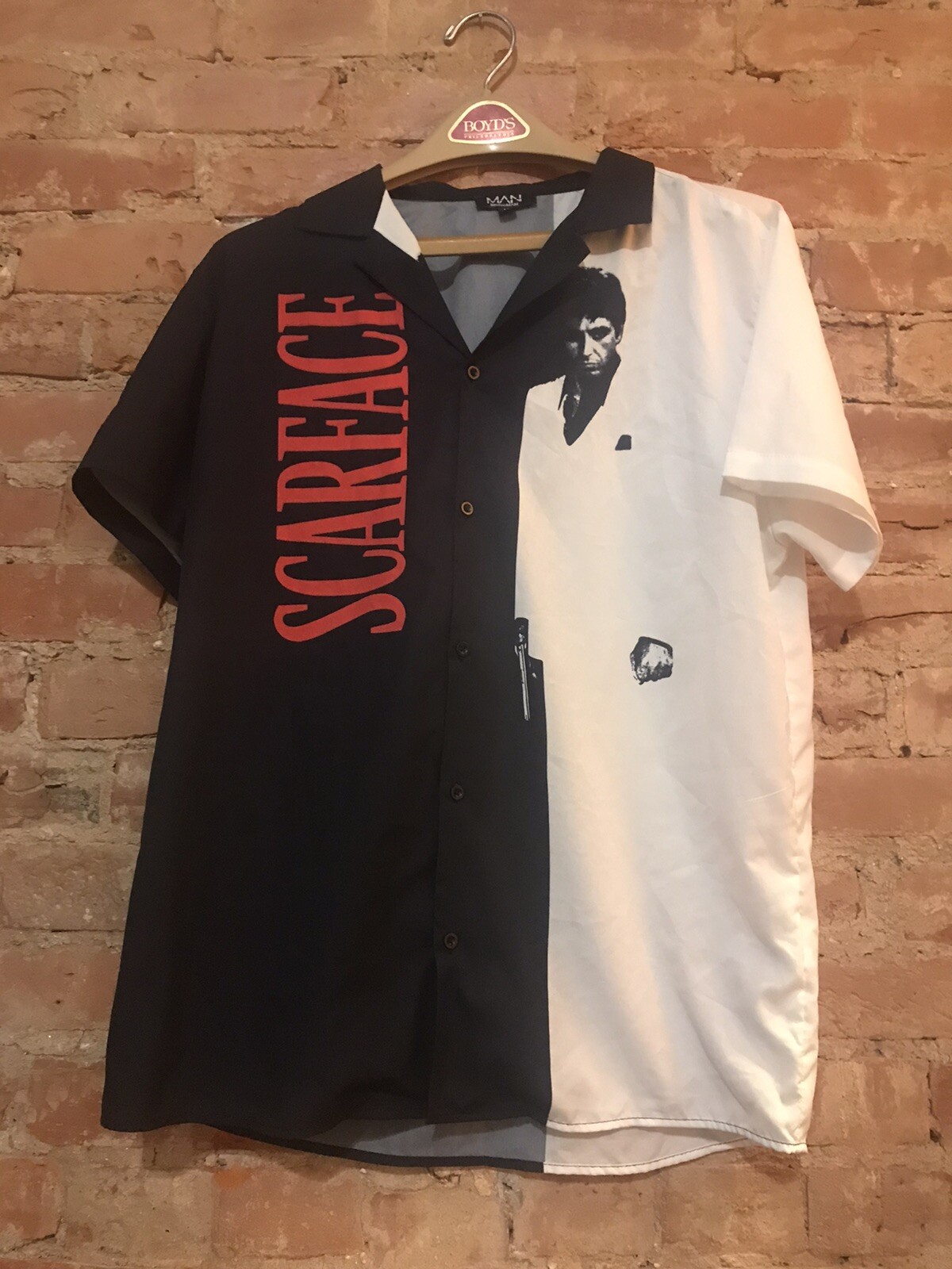 Scarface Tony Montana Button Up Shirt Pistol Medium B… - Gem