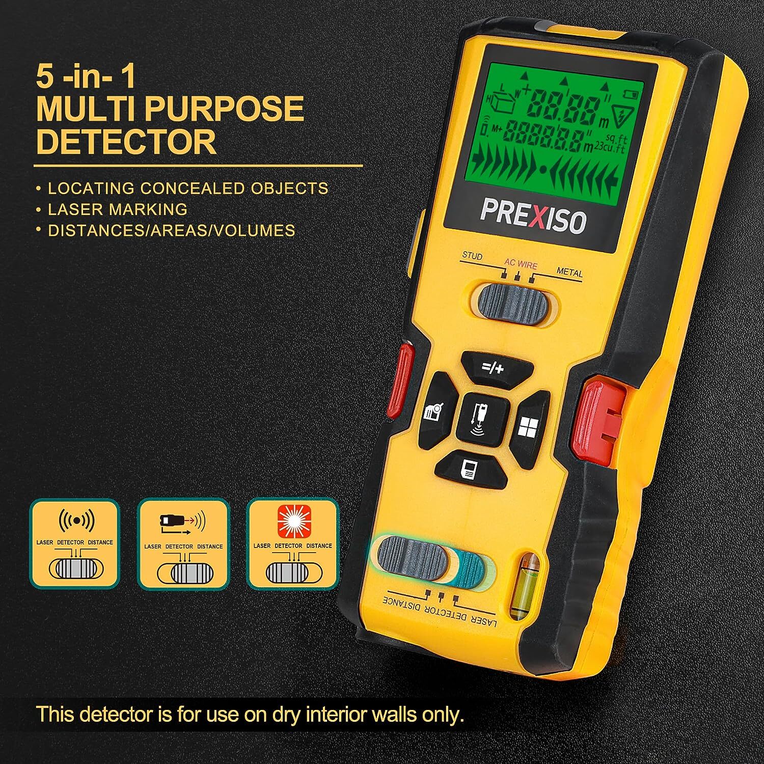 PREXISO 5-in-1 Stud Finder with Laser Level Marking &Ultrasound ...