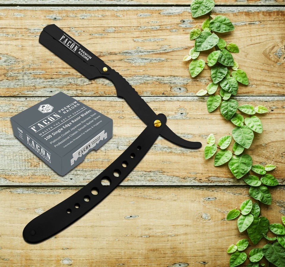 100 BLADES + CLASSIC STAINLESS STEEL STRAIGHT EDGE BARBER RAZOR SALON ...