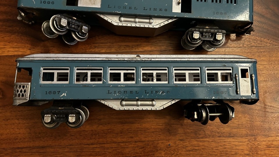 PREWAR Lionel 1686 Baggage 1685 & 1687 Observation Passenger Car Set O ...