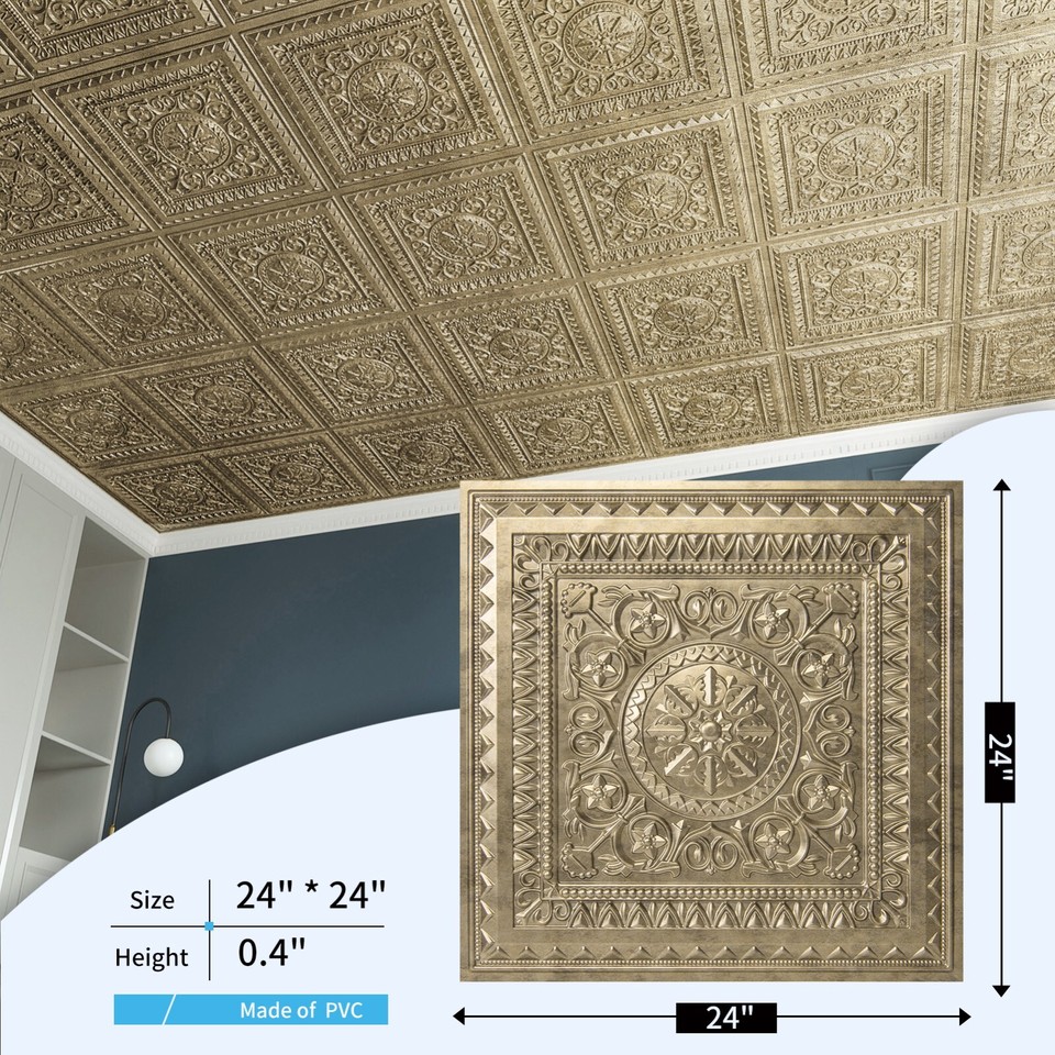 Art3d 2x2 ft. Drop Ceiling Tiles, Glue up Ceiling Tiles in Antique Gold ...