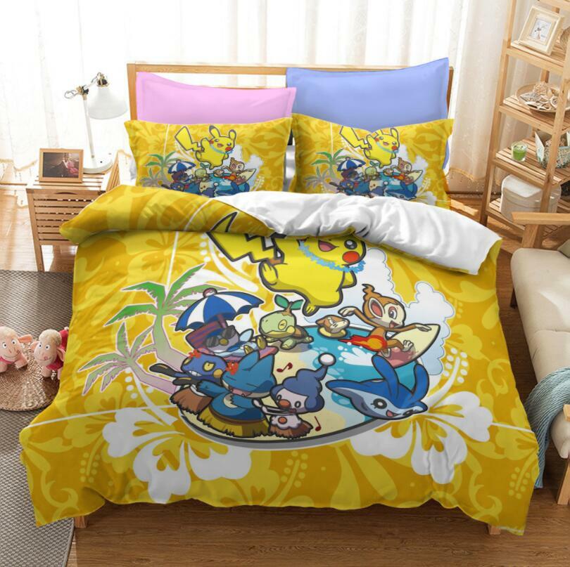 3D Anime Pokemon Pikachu Quilt Duvet Cover Doona Bedding Set Single ...