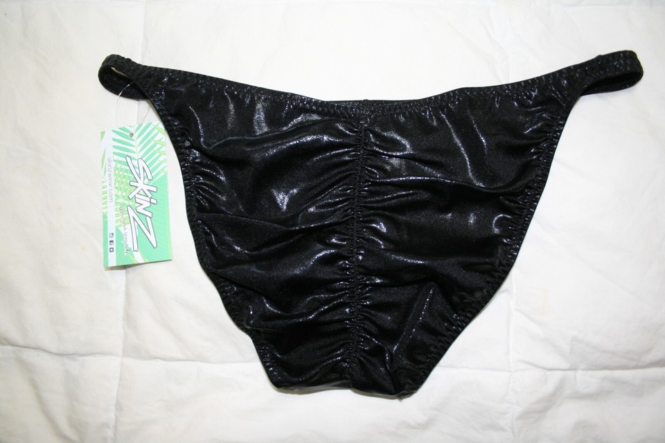 SKINZ*75*FITTED POUCH*PUCKERED BACK*POSING SUIT*MYSTIQUE METALLIC BLACK ...