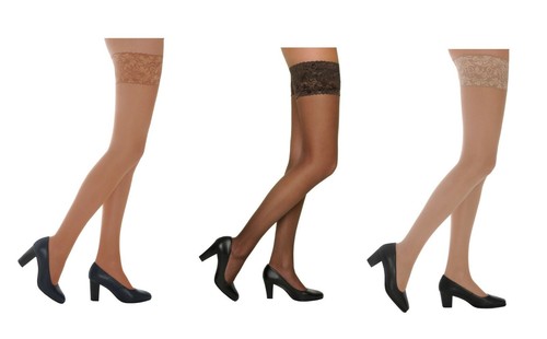 Ultra Glossy Sheer Hold Ups Non Slip Silicone Strip Lace Top Stay Up ...