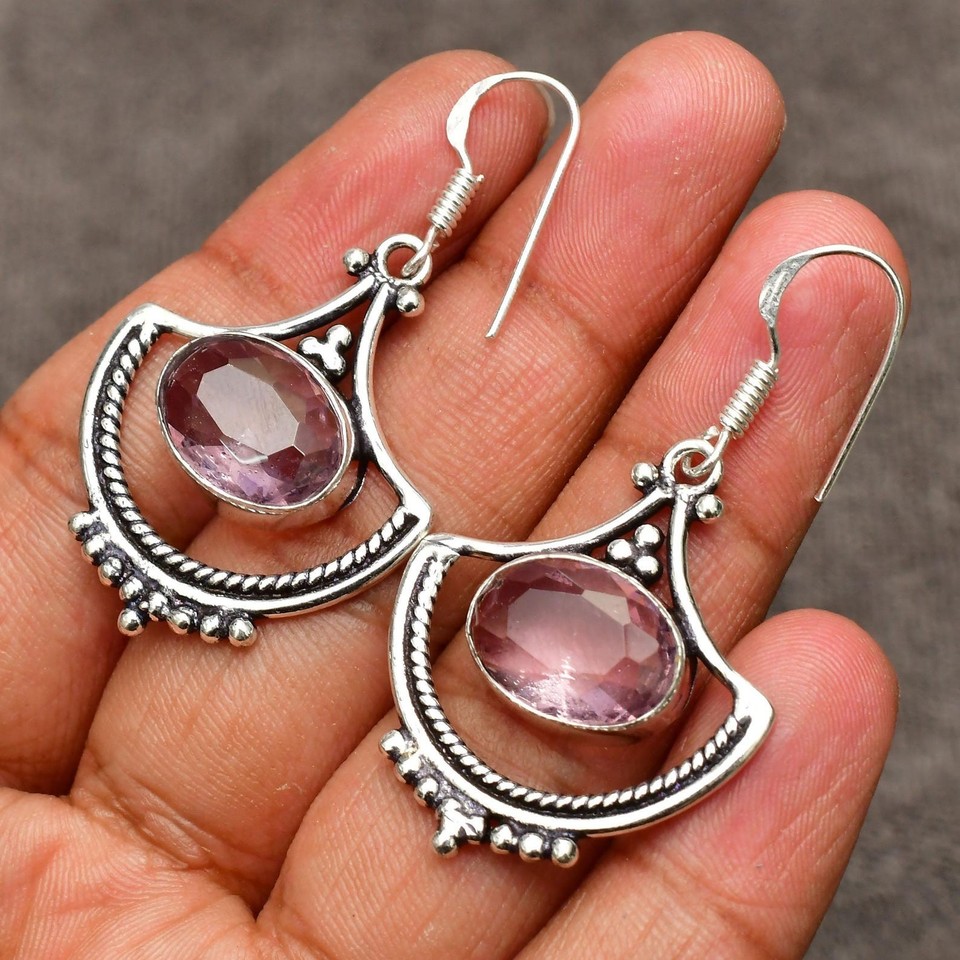 Pink Kunzite Earrings : 925 Sterling Silver Handmade Gemstone Jewelry ...