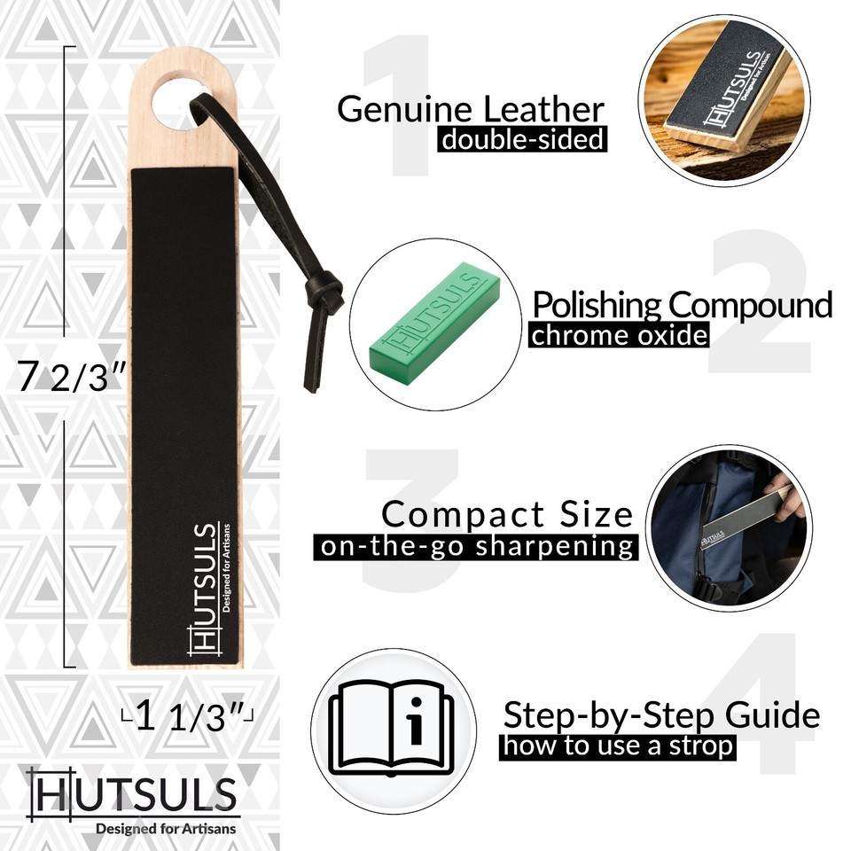 Hutsuls Pocket Knife Leather Strop Kit for Knife Sharpening Stropping ...