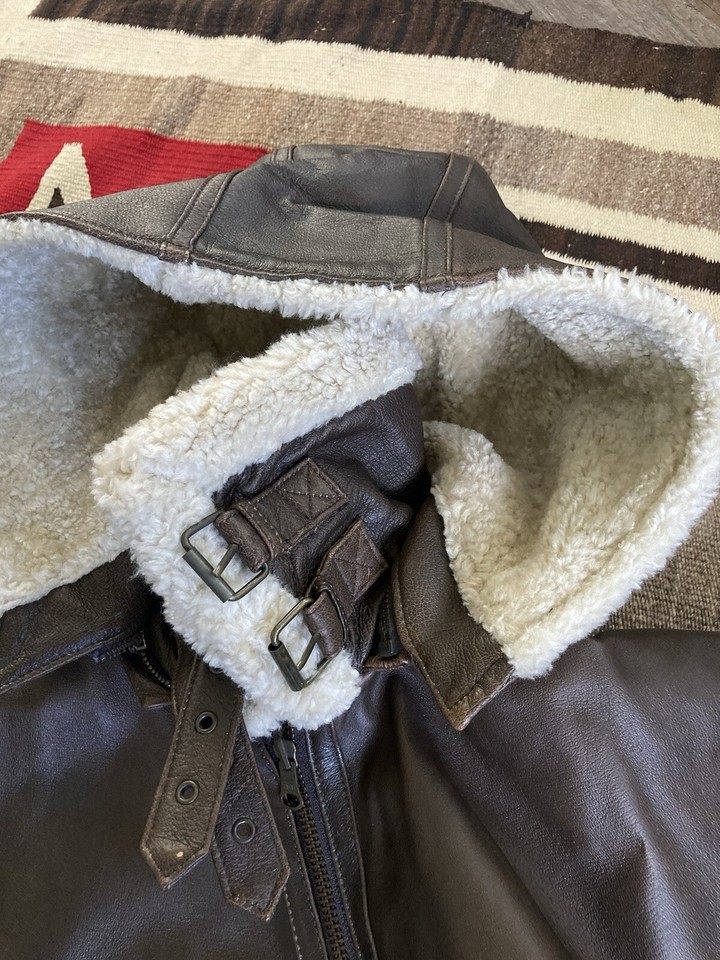 Wilsons Leather B-3 Style Aviator Bomber Jacket Brown L Air Force Lined ...