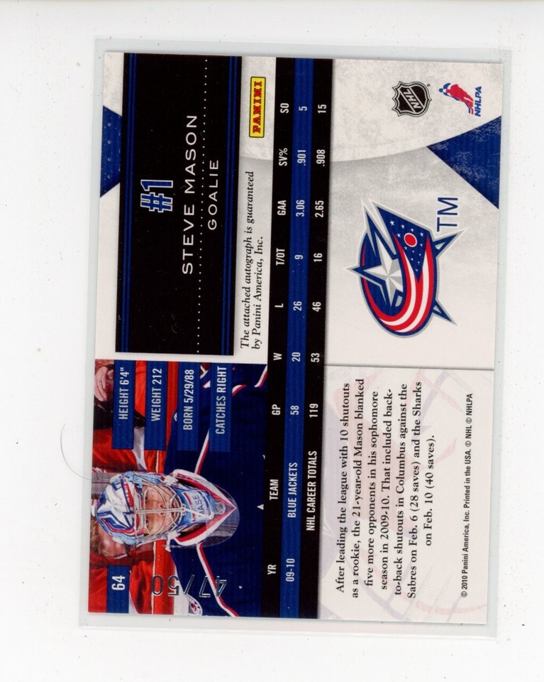 2010-11 Limited Gold Monikers /50 Steve Mason #64 Auto | eBay