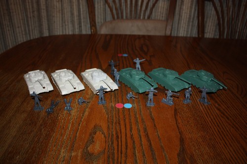 3 Green & 3 Tan Recast Payton Army Tanks & 14 Dark Gray German Soldiers ...