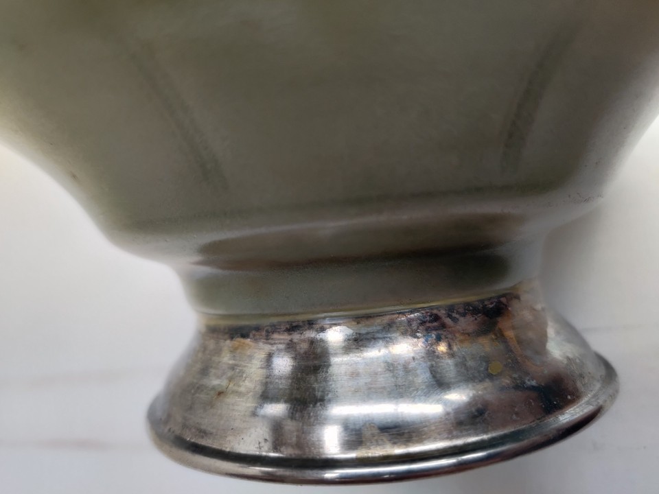 Japanese Celadon Bowl with Silver Stand | eBay