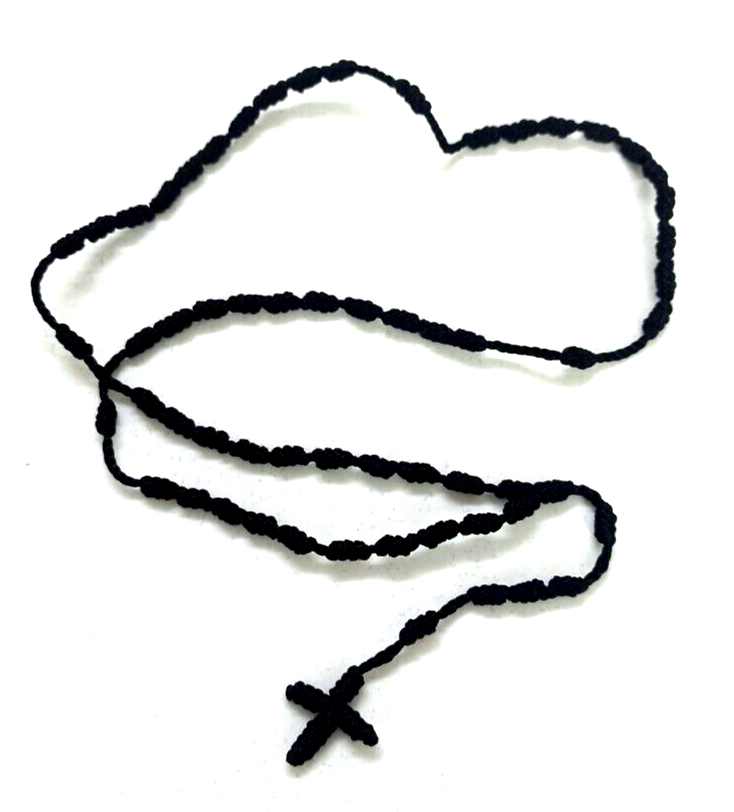 Rosary Black Prayer Rope Orthodox Handmade Cross Holy Land Christian ...
