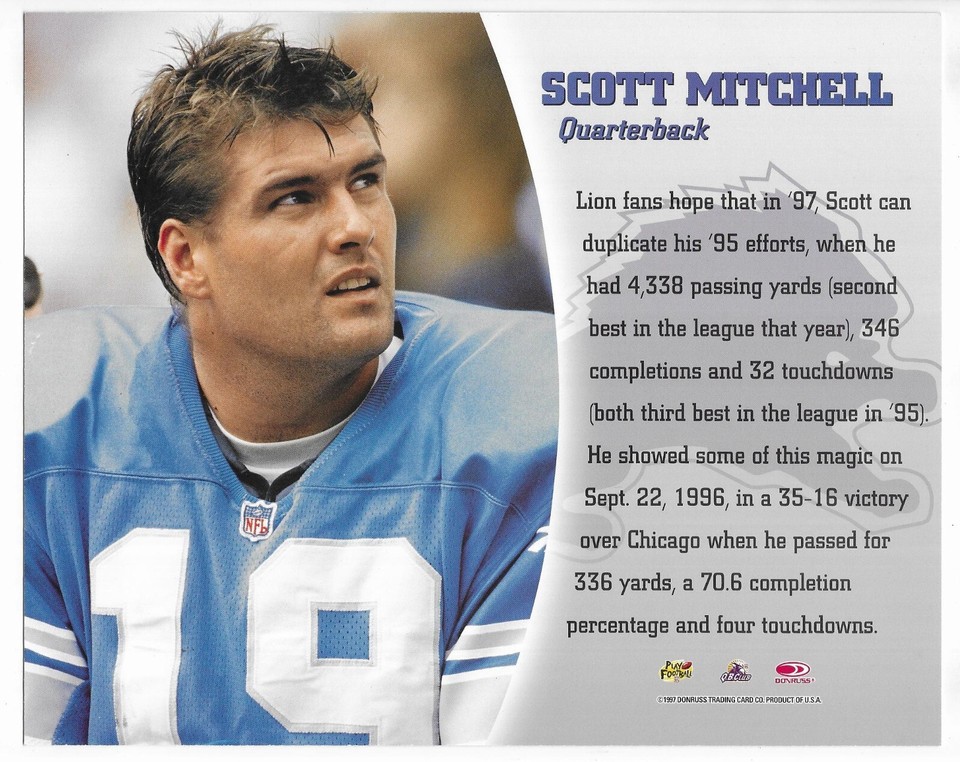 Scott Mitchell 1997 LEAF NFL SIGNATURE SERIES 8X10 PHOTO CARD Lions QB ...