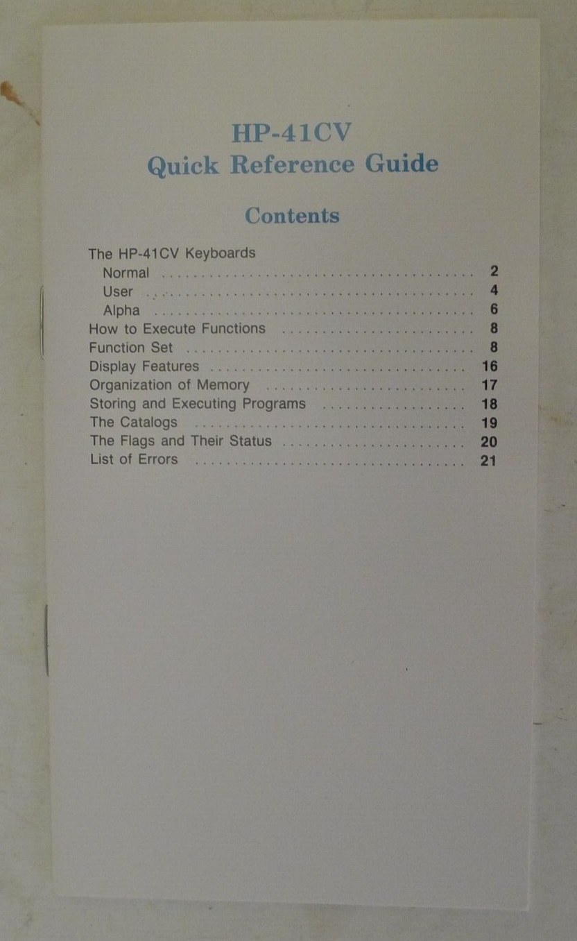 Hewlett Packard HP-41CV Basic Operation Owner's Manual & Quick Reference Guide | eBay