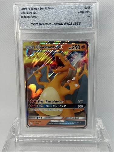 2019 Pokemon Sun & Moon Hidden Fates Charizard GX 9/68 TCC Graded Gem ...