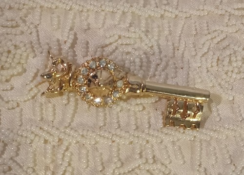 Crowned Key Brooch Pin Gold Tone Rhinestone | eBay