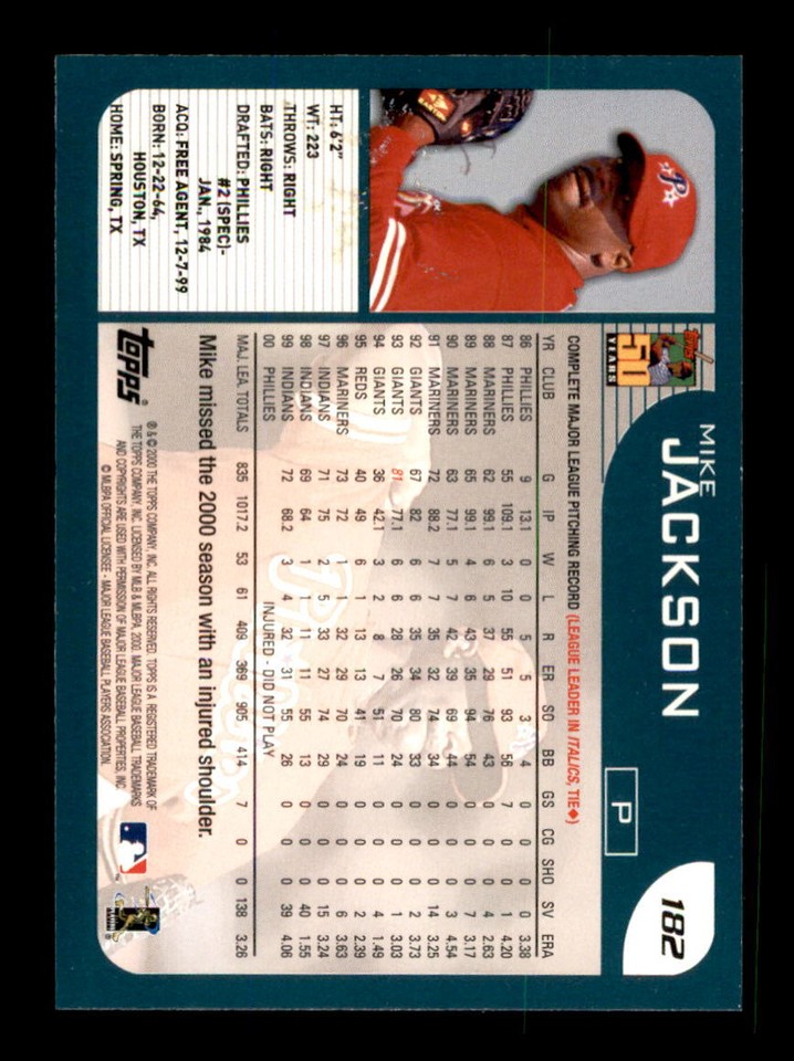 2001 Baseball Topps Mike Jackson Philadelphia Phillies #182 | eBay