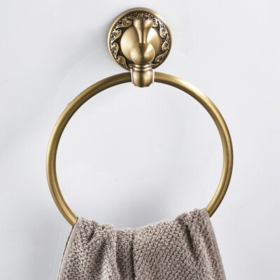 Antique Brass Round Bathroom Towel Ring Towel Rack Holder Flower Carved ...