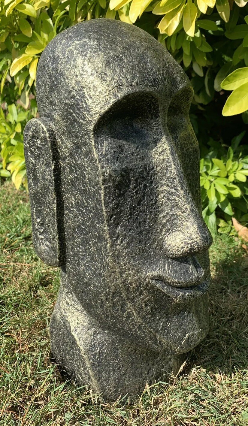 STONE GARDEN EASTER ISLAND HEAD MOAI TIKI GOLD CONCRETE ORNAMENT | eBay UK