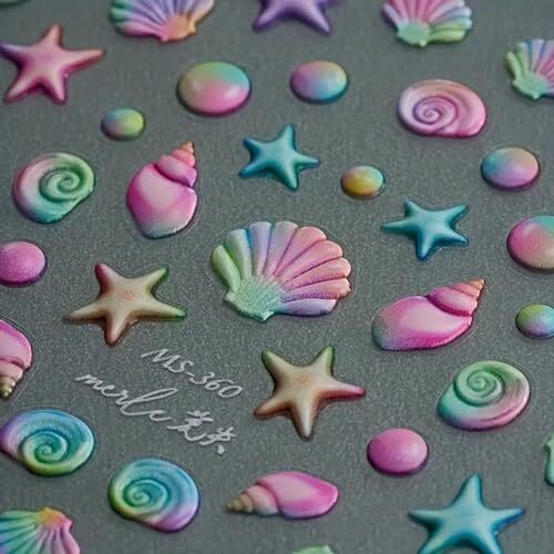 Summer Ocean Shell Nail Art Stickers Decals 5D Embossed Style-ocean ...