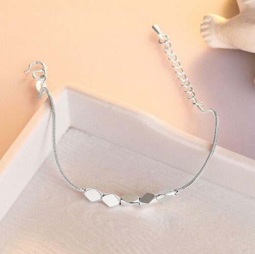 Women‘s Silver SP Tiny 5-Beads Charm Chain Cuff Bracelet B05 | eBay