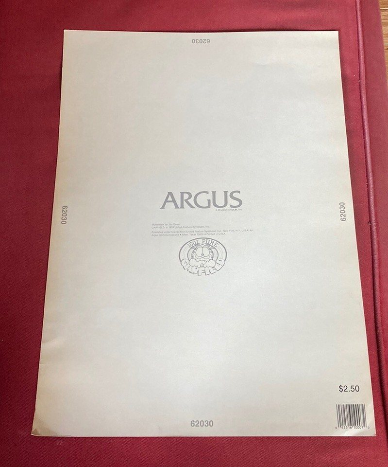 VTG Argus GARFIELD Wall Poster Heavy Paper 19x13.5”studying Is Easy ...