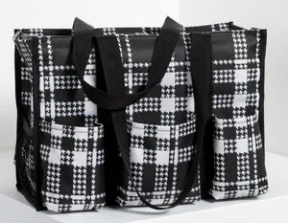 New THIRTY ONE Zip Top Organizing Utility Tote Bag Houndstooth Plaid | eBay
