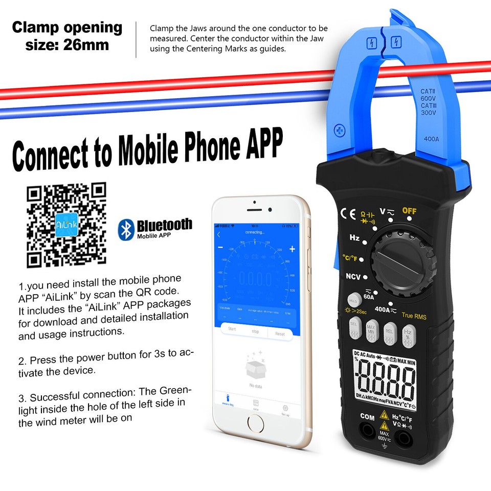TRMS Clamp Multimeter AC/DC Current Amp Volt NCV Digital Clamp Meter ...