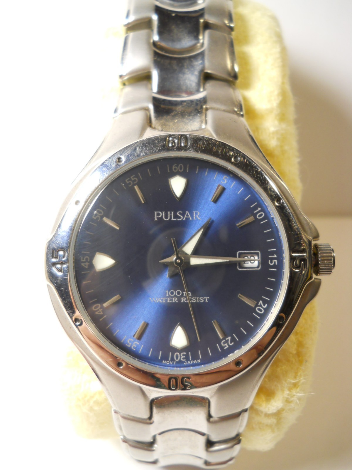 Men's PULSAR Watch VX32-X248 Blue Face Luminous Stainless Steel Band ...