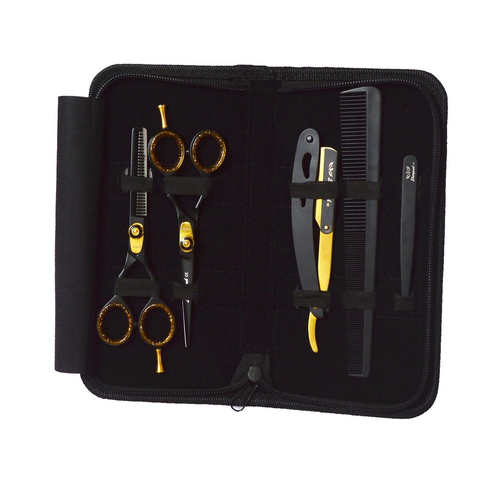 New Professional Barber Hairdressing Scissors Set Gold Edition & Razor ...