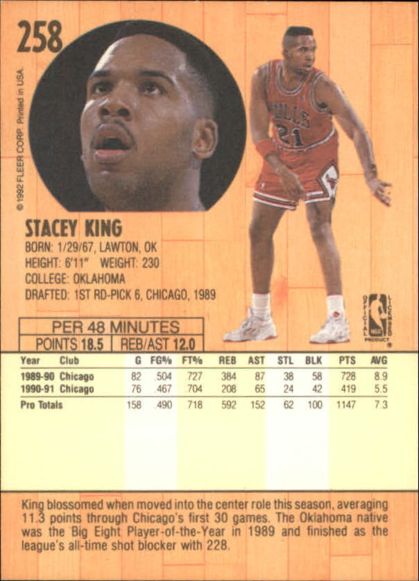 1991-92 Fleer Chicago Bulls Basketball Card #258 Stacey King | eBay