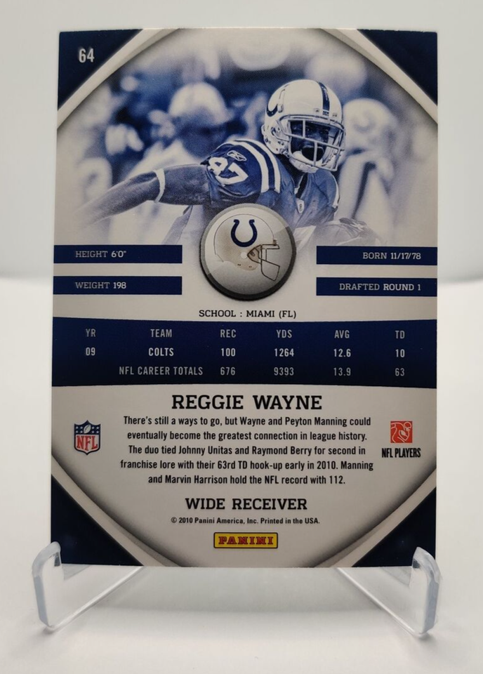 2010 Panini Gridiron Gear Reggie Wayne #64 Indianapolis Colts football ...