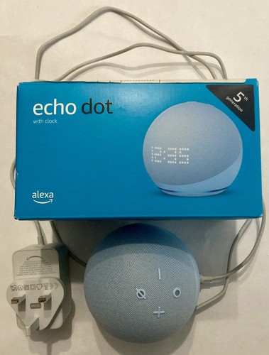 AMAZON ECHO DOT 5TH GENERATION SMART SPEAKER ALEXA /CLOCK DISPLAY/BLUE ...