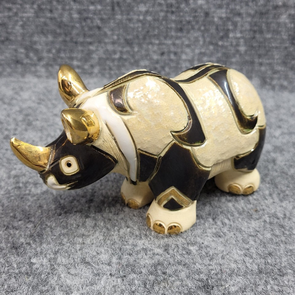 Hand Painted Artesania Rinconada Gold and Platinum Silver Rhinoceros ...