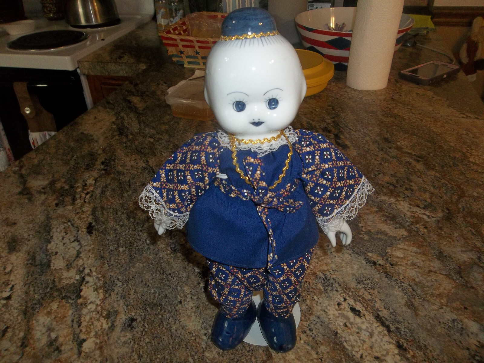 RARE BLUE DELFT STYLE PORCELAIN DOLL - KEWPIE - Oriental - 12 inches ...