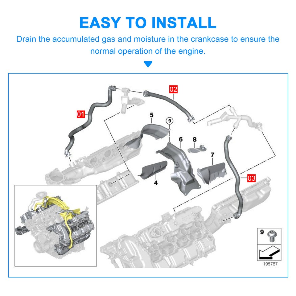 Crankcase Breather Vent Pipe Hoses For BMW 11157589992 11157595188 ...